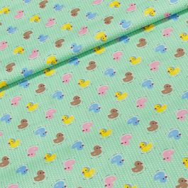 Bavlněné plátno dětské kačenky na světle zelené, š.160cm (látka v ...