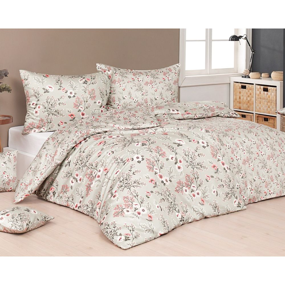 Povlečení Matějovský SCARLETT, lososové květy na šedé (více materiálů ...